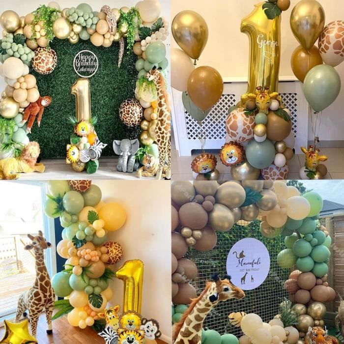 Décoration Jungle 1An Anniversaire, Ballons Anniversaire Vert Marron ...