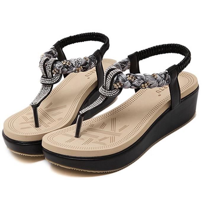 Minetom Femmes Mode Été Des Sandales Bohémien Style Chaussures Talon ...