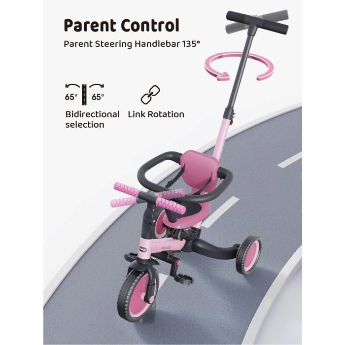 Tricycle Draisienne 5 en 1 - ZVVN - TR008 - Guidon Réglable - Rose ...