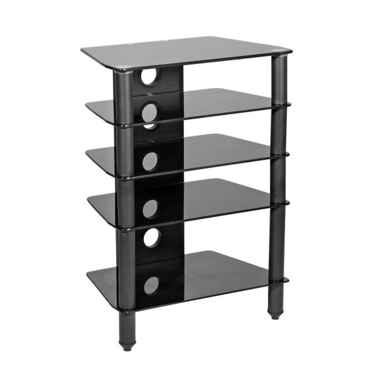 MMT-HFBLK880 Black Glass 5 Tier AV Rack Hi-Fi Stand for AV Component ...