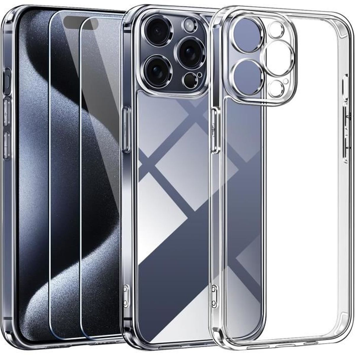 Coque iPhone 15 Pro Max + 2x [Verre Trempé Protection écran], Antichoc ...