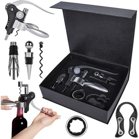 Kit Tire-Bouchon Manuel - En Alliage De Zinc - 6 Pièces - Coffret Cadeau Avec Décapsuleur, Coupe ...