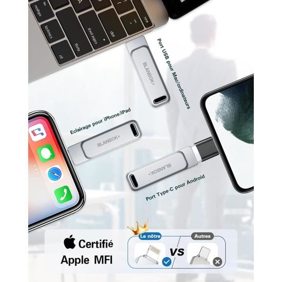 Clé USB 256Go iPhone BLANBOK+ - Cdiscount Informatique