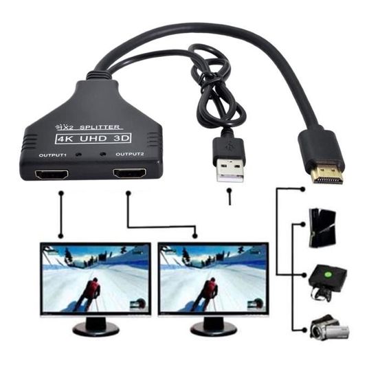 Adaptateur répartiteur HDMI 1.3 HDMI 1 mâle vers 2 femelles Câble d'extension avec[S923 ...