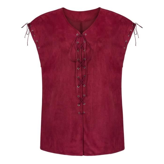 Gilet Vintage Steampunk - Glaceline - Vin Rouge - Faux Daim - Costume ...
