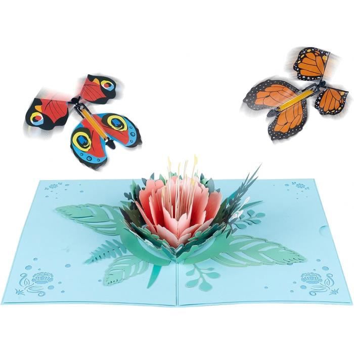 Carte Pop-Up En 3D Avec Motif Fleurs - Avec Papillon Volant Pop-Up ...
