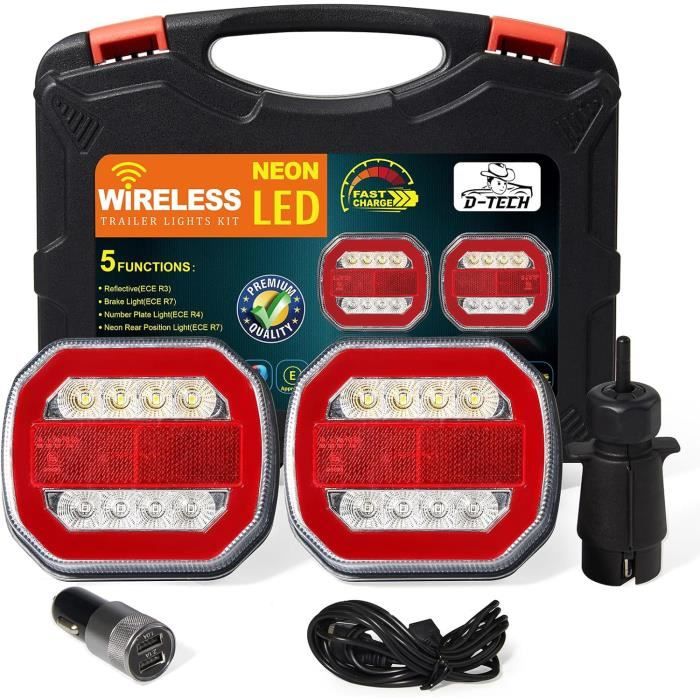 Kit Plaque De Feux Remorque Sans Fil Magnétique 12V 24V Led Éclairage ...
