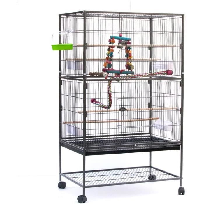 Volière Cage à Oiseaux sur roulettes Design Maison perchoirs Portes ...