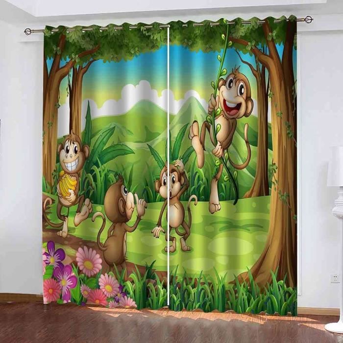 Rideau Lot de 2 - Singe animal dessin animé forêt - Occultant - Coloré ...