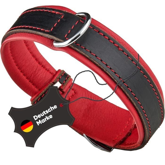 Collier Pour Chien En Cuir Michur Minimo En Cuir Rouge Avec Surpiqûres ...