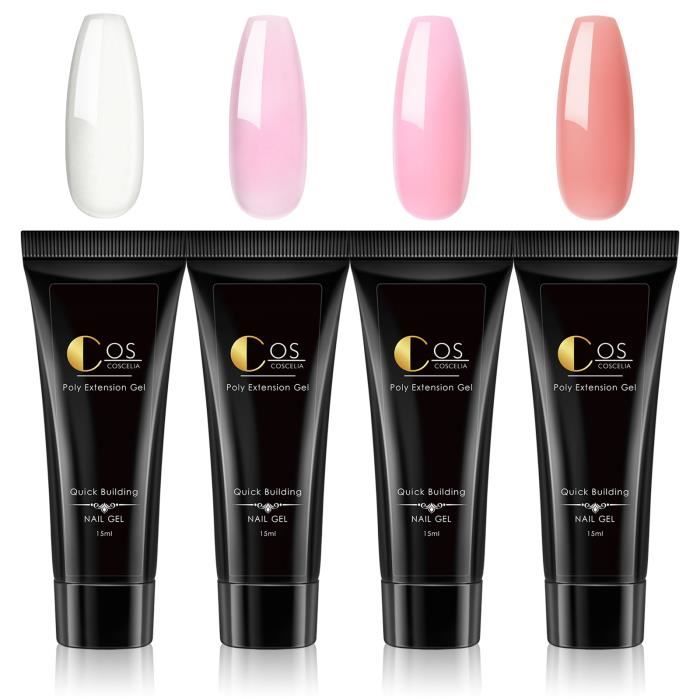 Gel d'extension d'ongles Poly UV COSCELIA - Set de 4 tubes - 4 couleurs ...