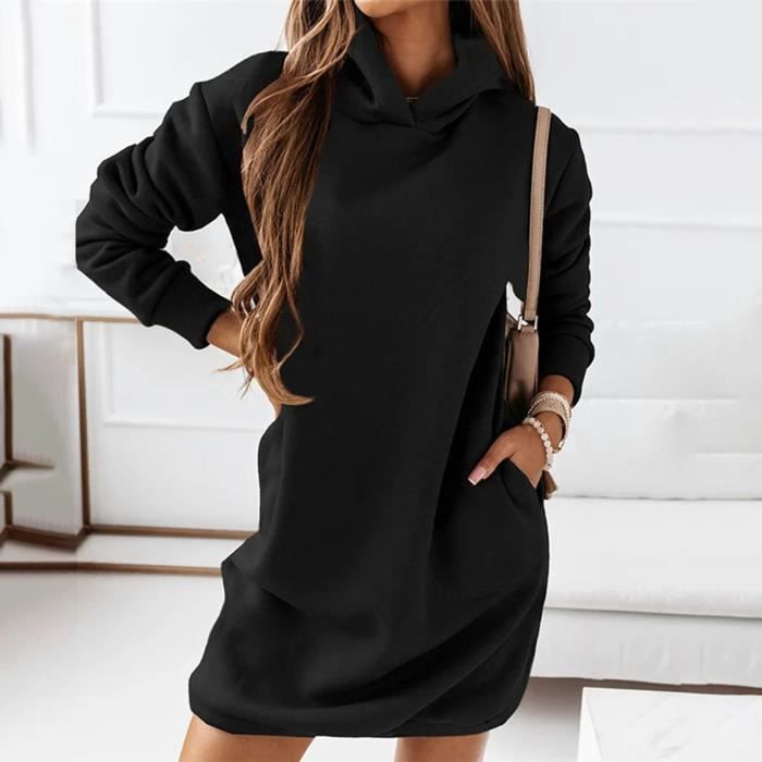 ROBE Femmes Robe Couleur Solide Couleur à capuche Mini Lady Lady Hoodie ...