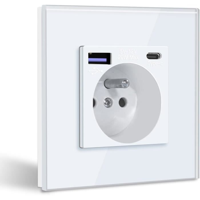 Prise Murale Avec Usb C Pd20W Blanc,Prise De Courant À Encastrer,16A ...