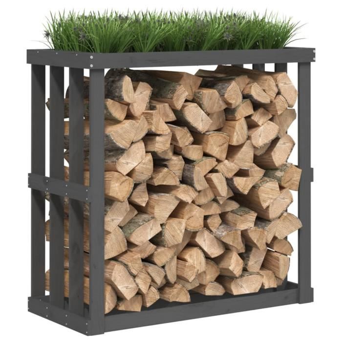 ZERODIS Porte-bûches d’extérieur Gris 108x52x106 cm Bois massif de pin ...