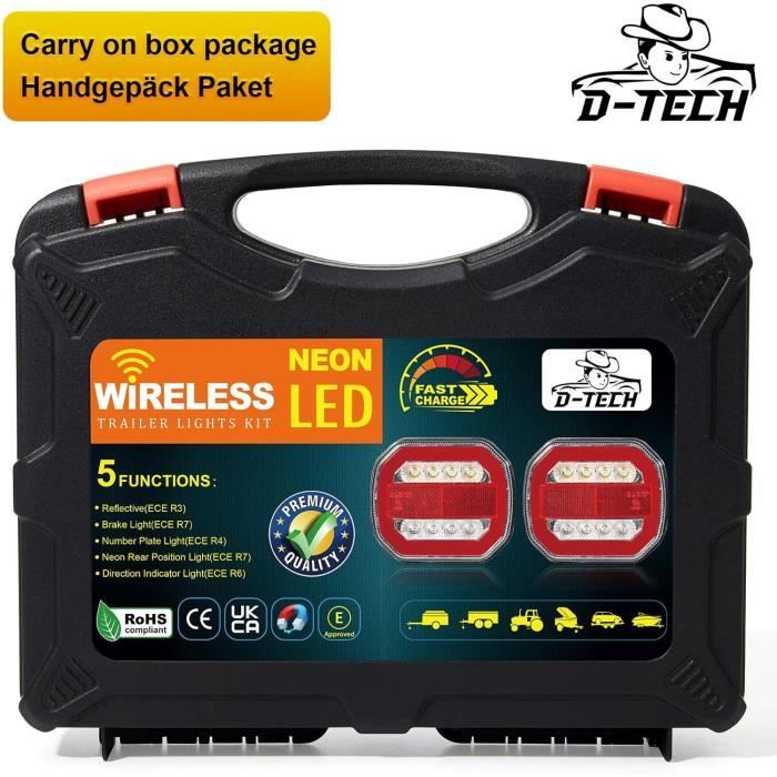 Kit Plaque De Feux Remorque Sans Fil Magnétique 12V 24V Led Éclairage ...