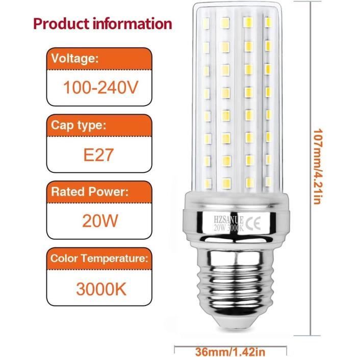 Led Ampoule À Maïs 20W, 150W Équivalent Ampoules À Incandescence, E27 Edison Vis Ampoules, 3000K ...