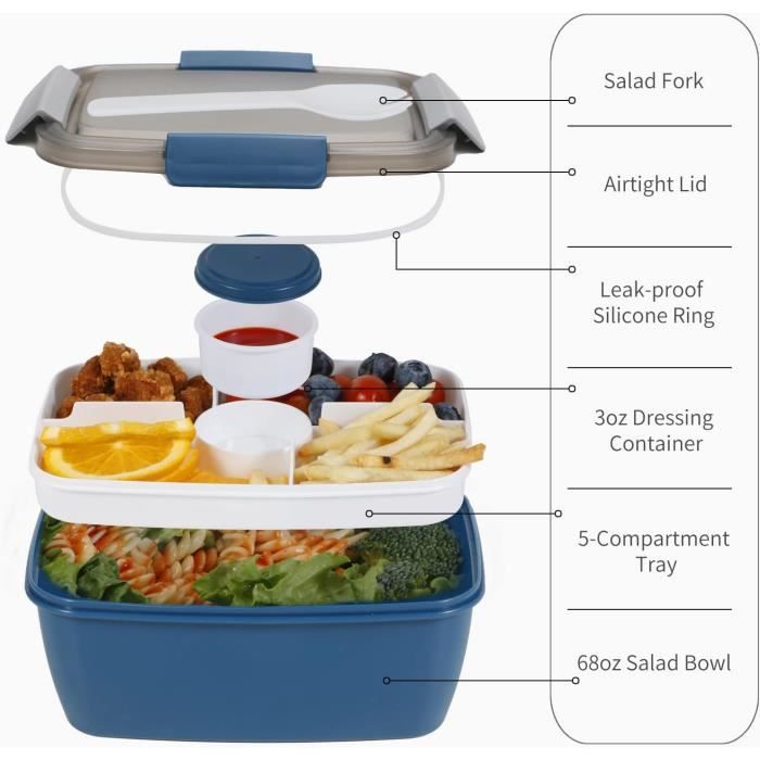 Grande boîte à bento avec 5 compartiments pour salade et vinaigrette ...