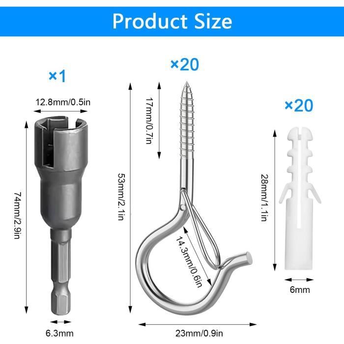 Lot De 20 Crochet A Visser M4, Crochet Plafond En Inox, Piton À Crochet Mural A Visser, Forme Q ...