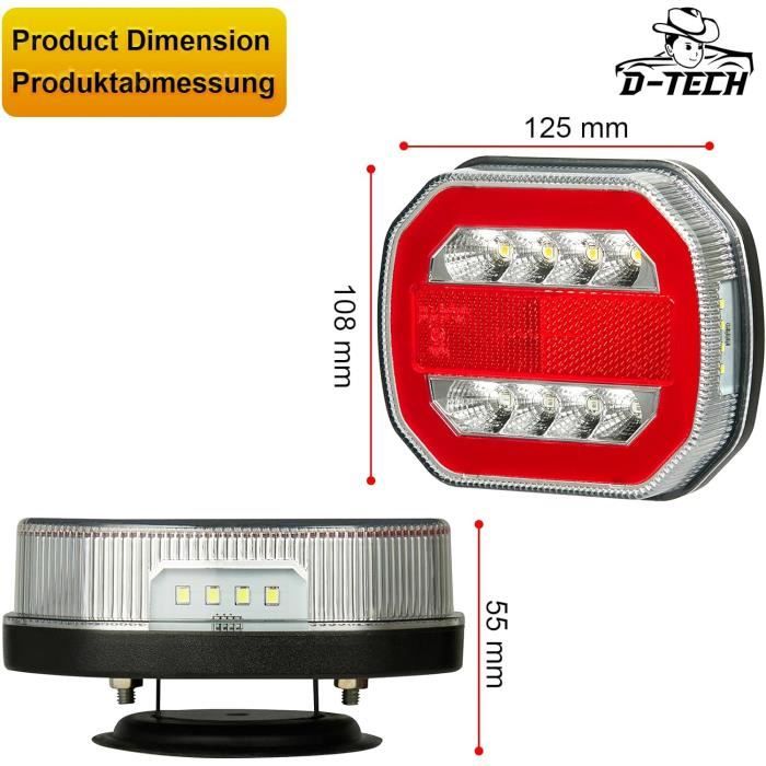 Kit Plaque De Feux Remorque Sans Fil Magnétique 12V 24V Led Éclairage ...