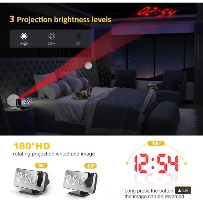 Radio Reveil Projection Plafond, Reveil Projecteur Avec Radio, Double ...