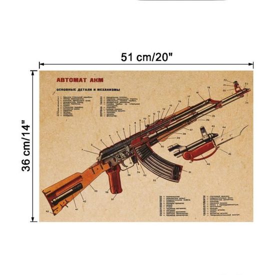 Autocollant mural akm structure de fusil AK47 chart kraft mur d'affiche ...
