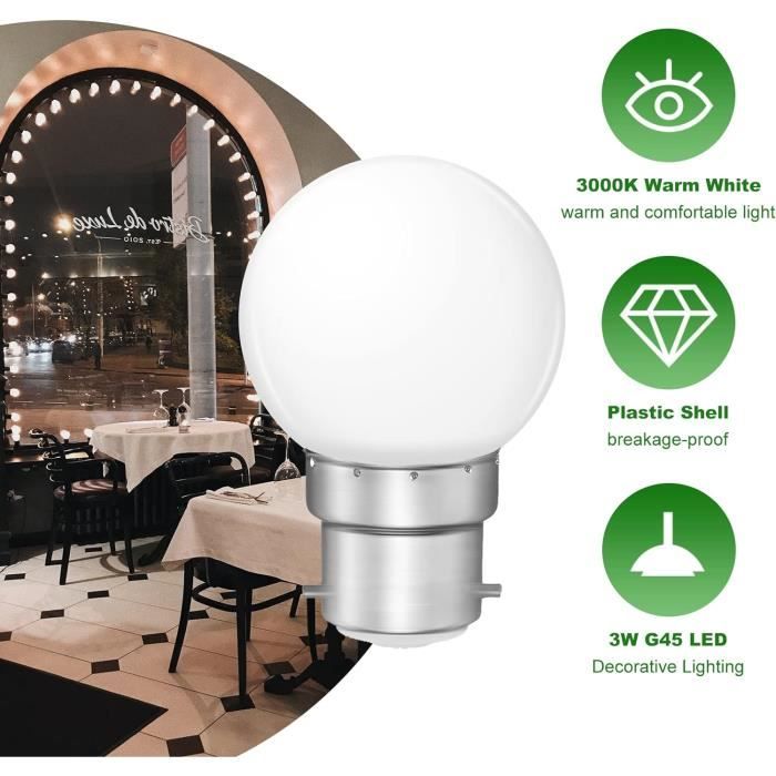 Ampoule Led B22 3W,Ampoule Baïonnette G45 Led,Blanc Chaud 3000K,Ampoule Led E27 3W,Remplace Les ...