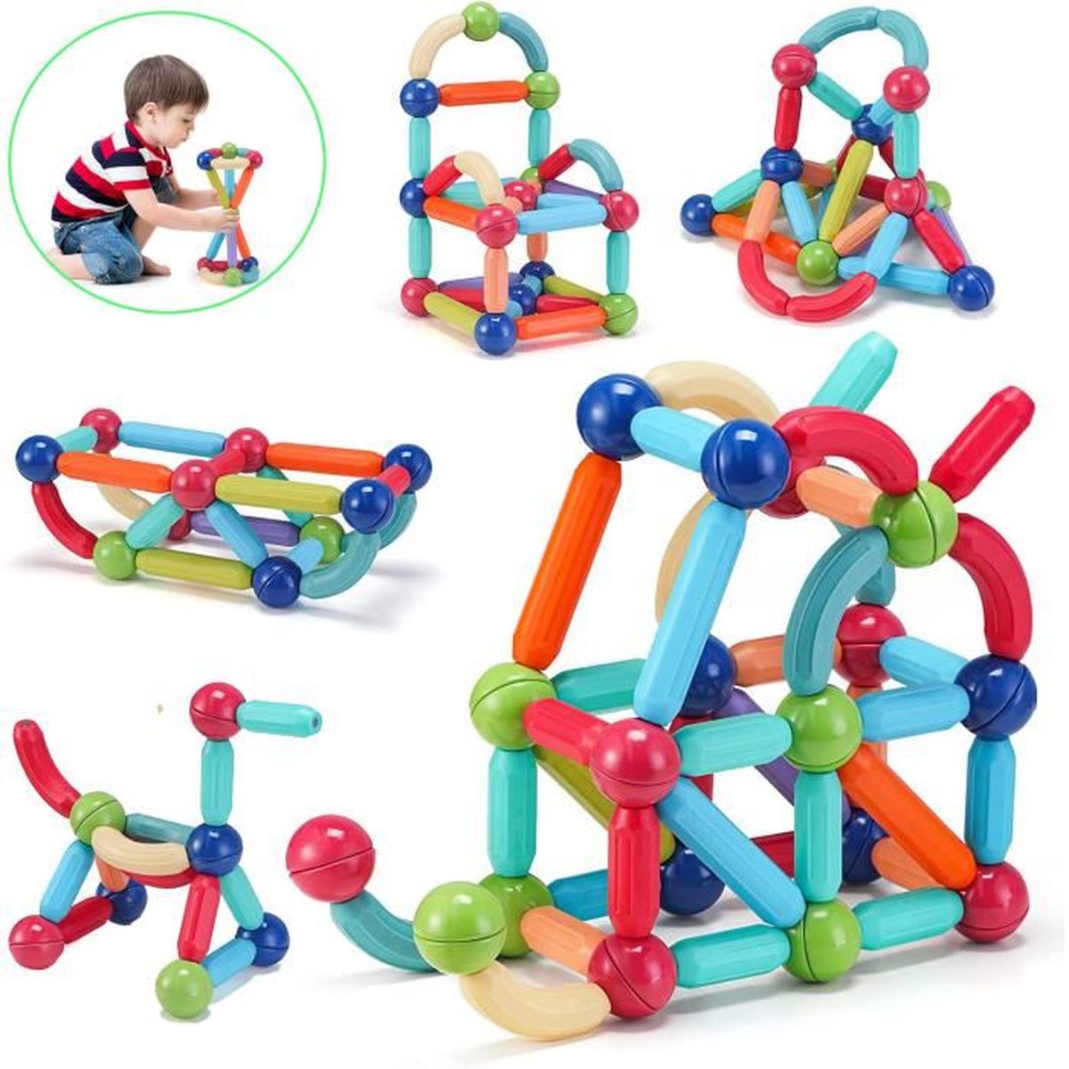 Jeux de Construction Magnetique Colorés - Bâtons Magnétiques - Créer l ...