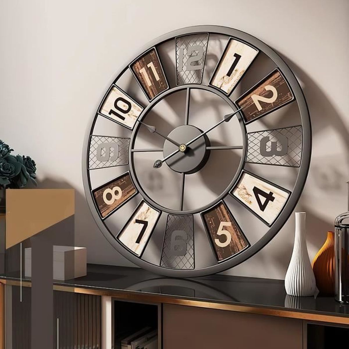 Horloge Murale, Ø 60CM Design Moderne Pendule Murale, Grande Horloge ...