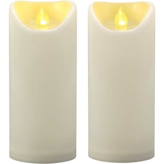 Lot De 2 Bougies Piliers Led Étanches À Piles Sans Flamme Avec Minuterie En Plastique Et Résine ...