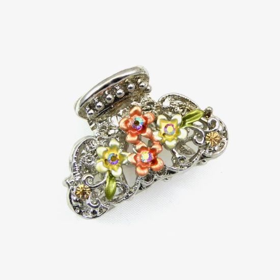 Pince crabe cheveux fleur métal et strass 3.5cm - orange - RC003891 ...
