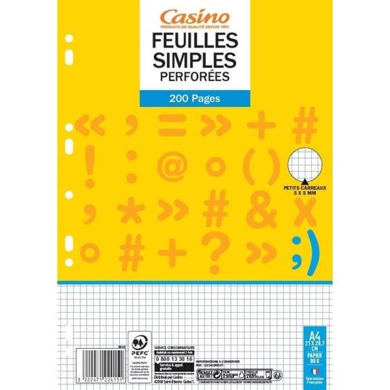 Feuilles mobiles petits carreaux perforées A4 200 pages - Cdiscount ...