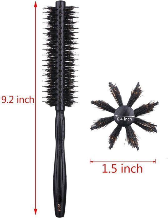 Noir Brosse à cheveux ronde avec poils naturels de sanglier et de nylon ...