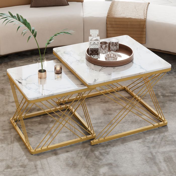 Table basse gigogne Lot de 2,Style moderne,Table basse de salon carré ...