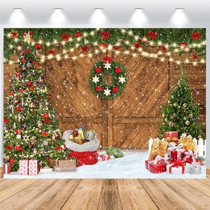Toile de Fond de Noël 3.6x3m, Snowfield Arbre de Noël Cadeau Mur en ...