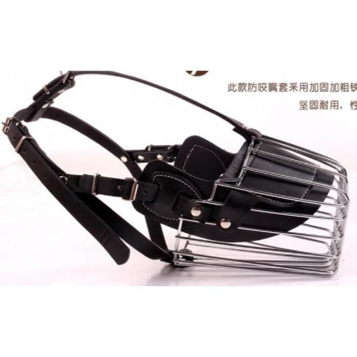 Black/ Brown Strong Metal Wire Basket leather Dog Muzzle For Large Dog ...