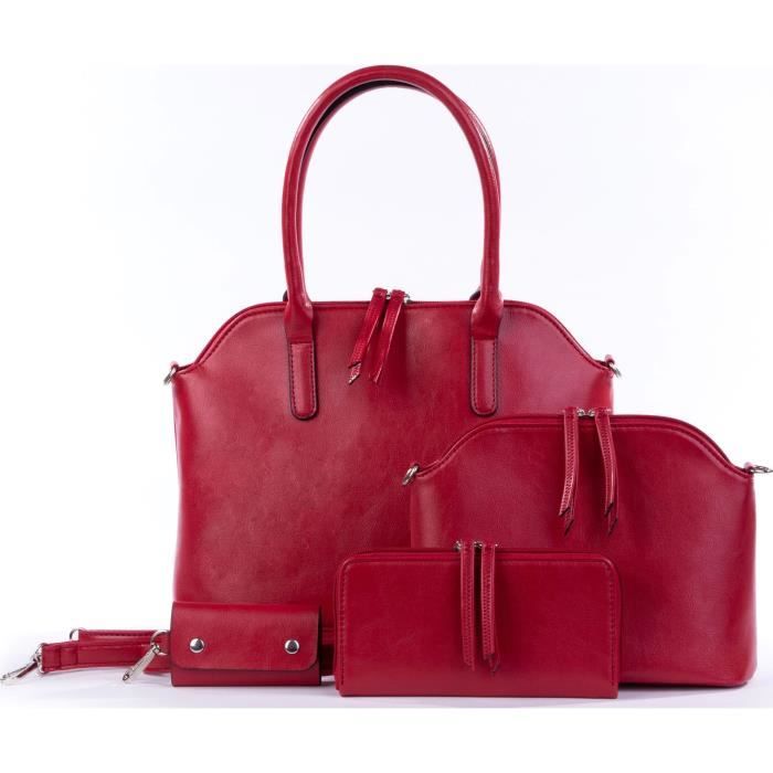 Set de sacs rouge - Sac à main + sac à bandoulière + portefeuille ...