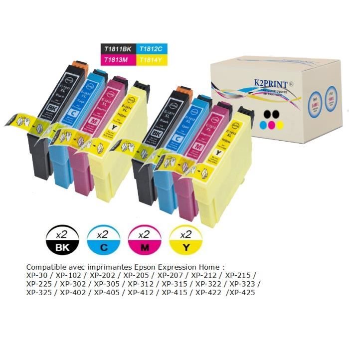 Cartouches d'encre compatibles Epson XP-425 - K2PRINT - Lot de 8 ...