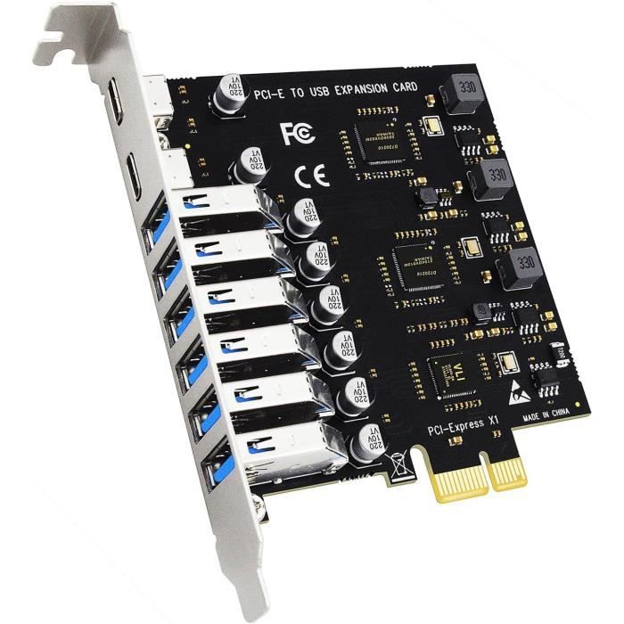 U6A2C Carte D'Extension Pci-E Vers Usb 3.0 (2 Usb-C Et 6 Usb-A), Compatible Avec Windows Et ...