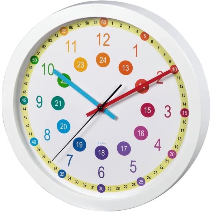 Hama Easy Learning Horloge murale à quartz Cercle Multicolore, Blanc ...