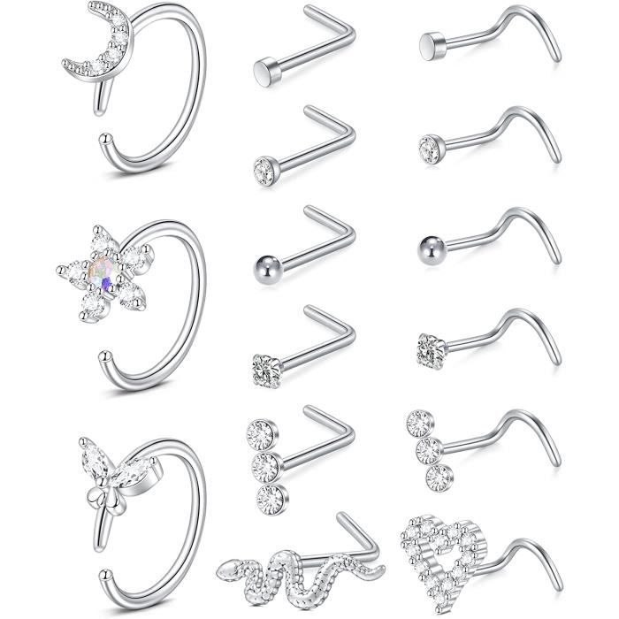 18G Piercing Nez Anneaux Piercing de Nez pour Acier Chirurgical ...