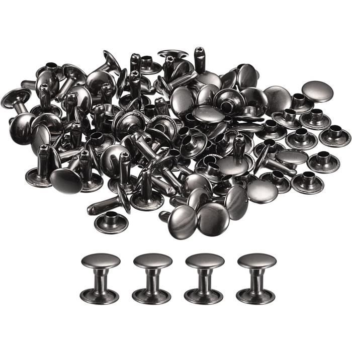 50 Ensembles Cuir Rivets, 9Mm Double Casquette Rivets 10Mm Hauteur ...