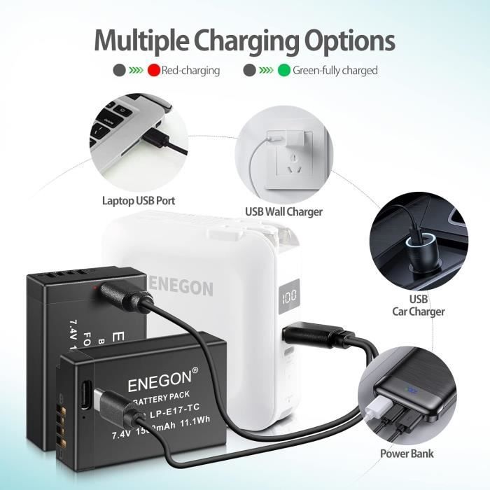 Lp-E17 Type C Batteries À Charge Directe Pour Canon Rebel Sl2, T6I, T6S ...