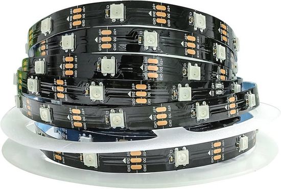 WS2812B Ruban LED 5V RGB Bande de Pixels LED 5M 5050 150 LEDs IP30 PCB Noir Flexible Pleine ...