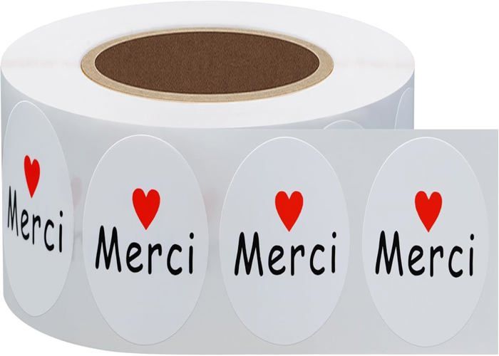 1000 etiquette autocollante merci, 25mm Thank You Sticker Merci Label ...
