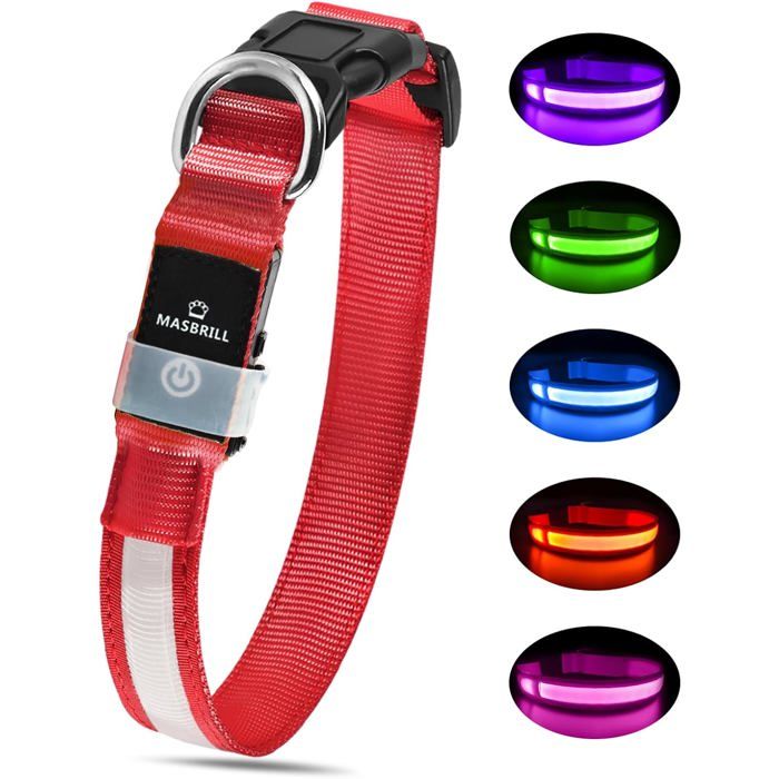MASBRILL Rechargeable Lnous Dog Collar, Waterproof and Adjustable LED ...