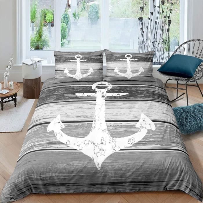 Anchor Housse De Couette Thème Nautique Matelassé Draps Parure De Lit ...