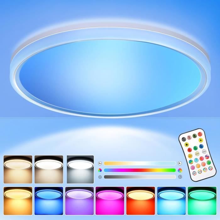 Plafonnier Led, 6500K Luminaire Plafonnier Rgb Panneau Led À Changement ...