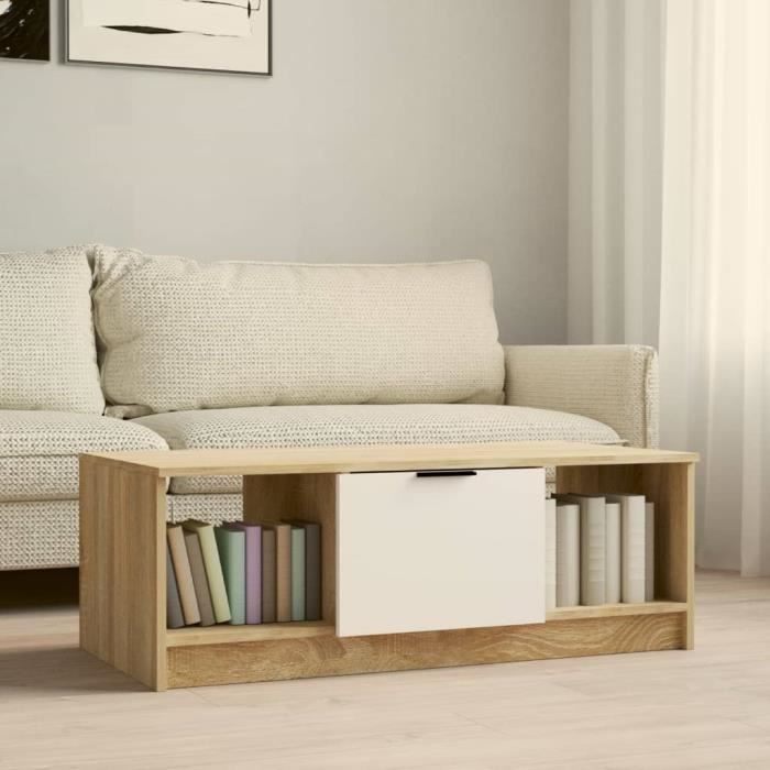 Lisa Table basse Blanc et chêne sonoma 102x50x36cm Bois d'ingénierie ...