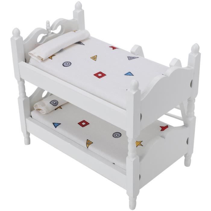 Hililand lit superposé miniature 1:12 Mini lit de maison de poupée Miniature simulé en bois lit ...