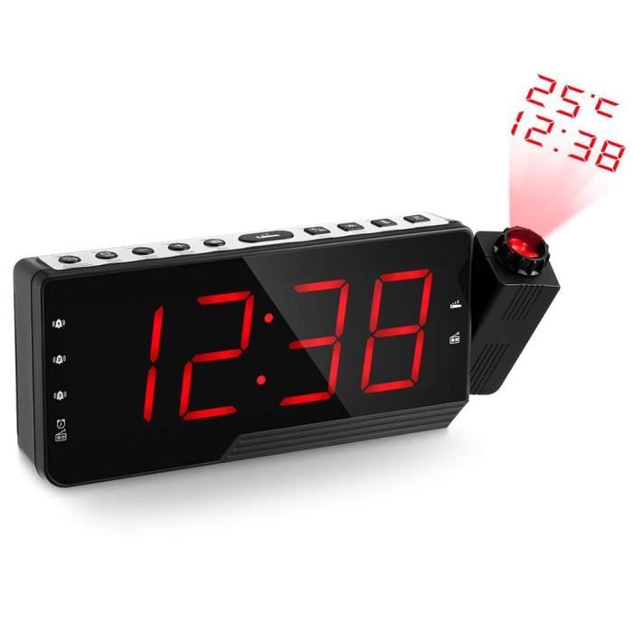 Radio Réveil à Projection FM avec Double Alarmes, Horloge Numérique USB ...